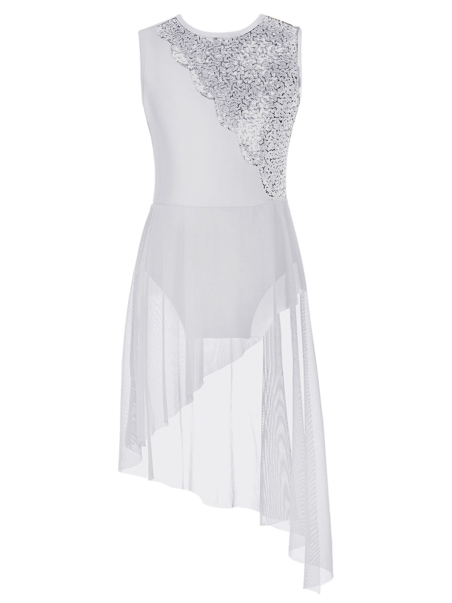 YEAHDOR Girls Irregular Hem Modern Lyrical Dance Dress Glittery Sequins ...