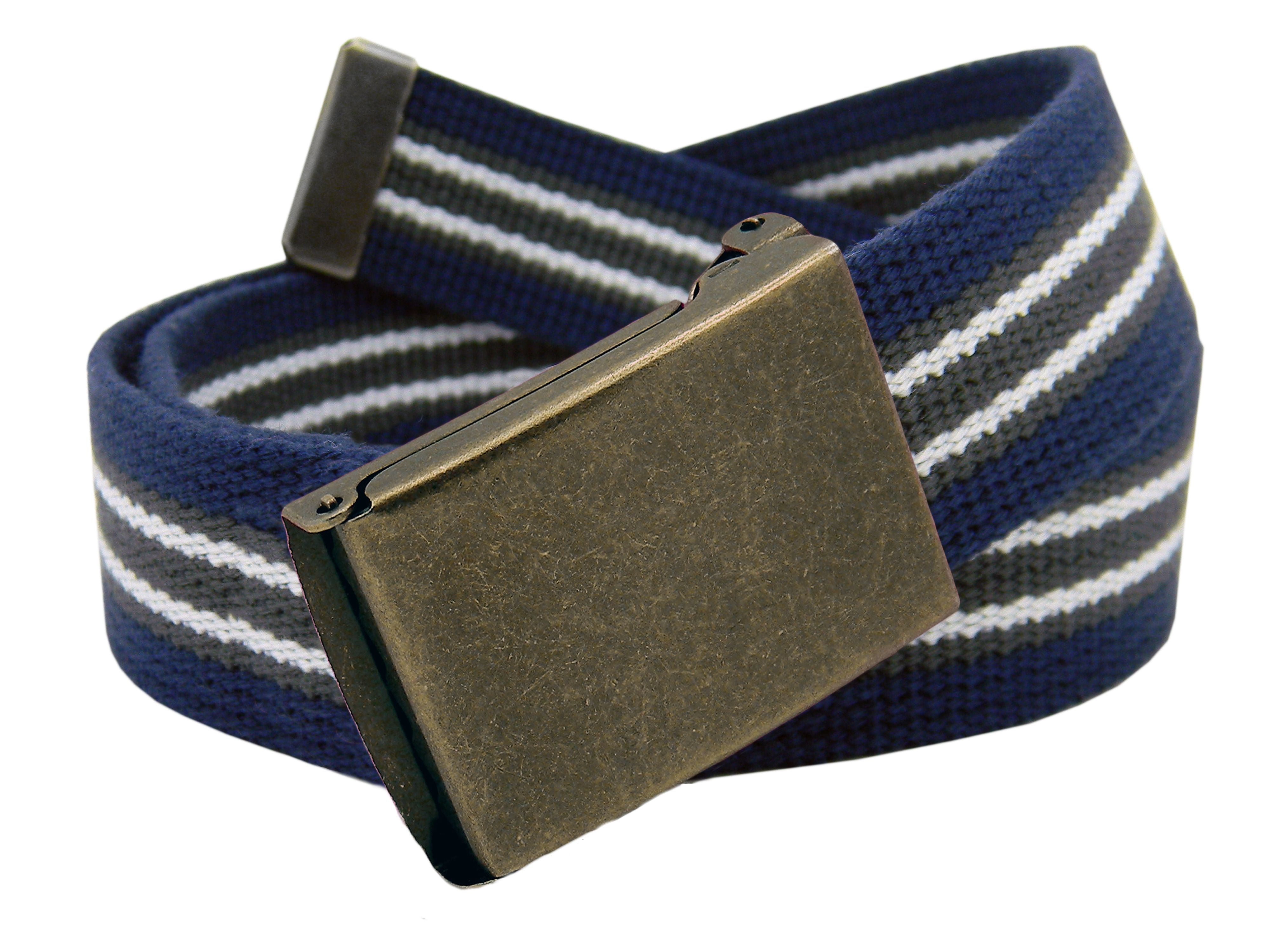 Men's Antique Brass Flip Top Military Belt Buckle with Canvas Web Belt ...