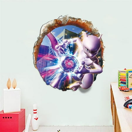 3d Anime Mewtwo Room Wall Stickers Cartoon Murals Wallpaper 60x60cm ...