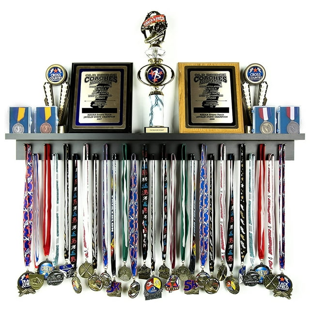 Medal Awards Rack Trophy Shelf and Award Display Rack- Black 36 ...