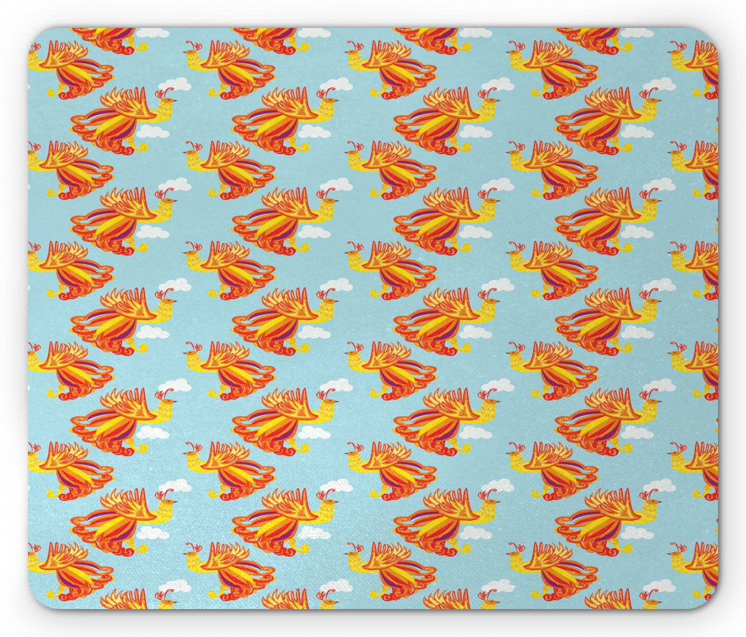 Phoenix Mouse Pad, Cartoon Fire Bird with Exquisite Feather on Cloudy ...