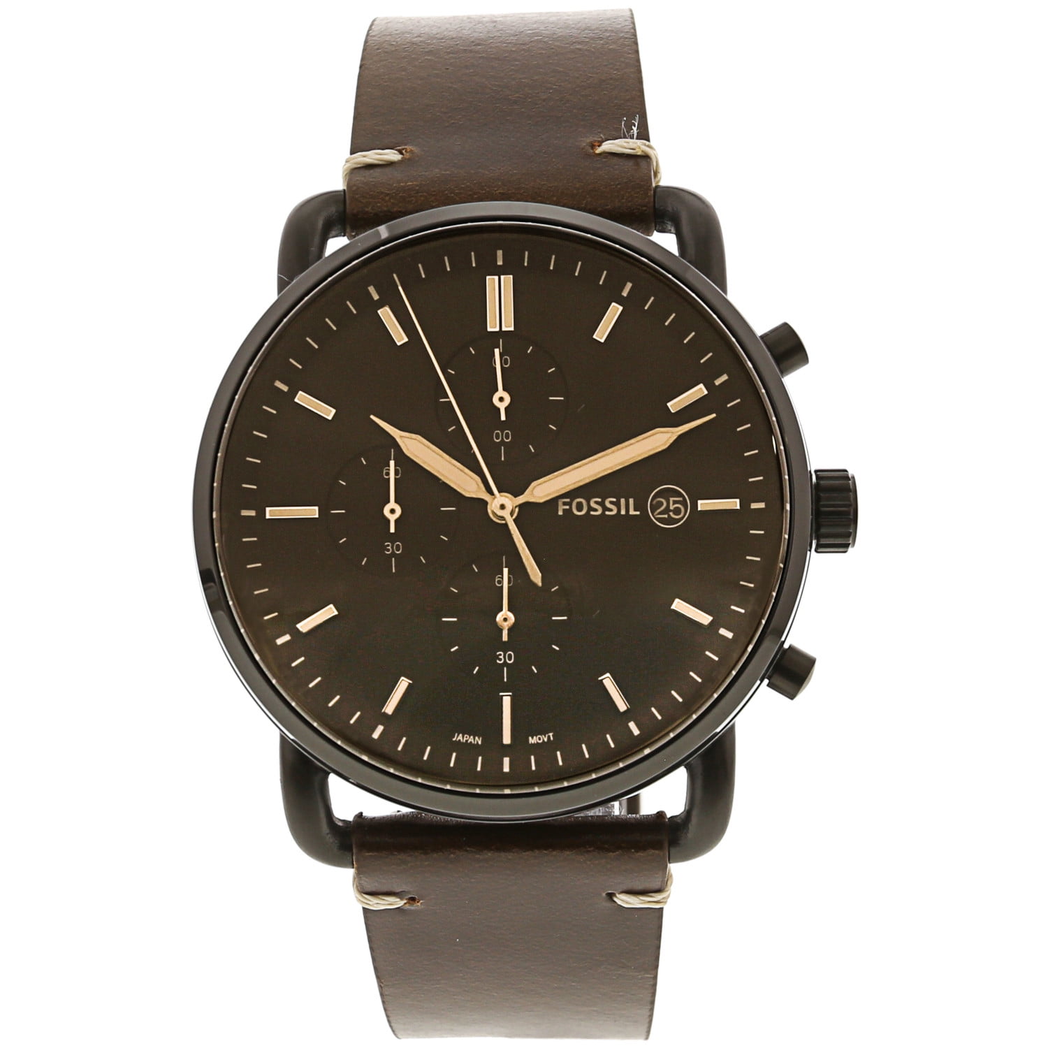 Fossil Men's Commuter FS5403 Black Leather Japanese Chronograph Fashion ...