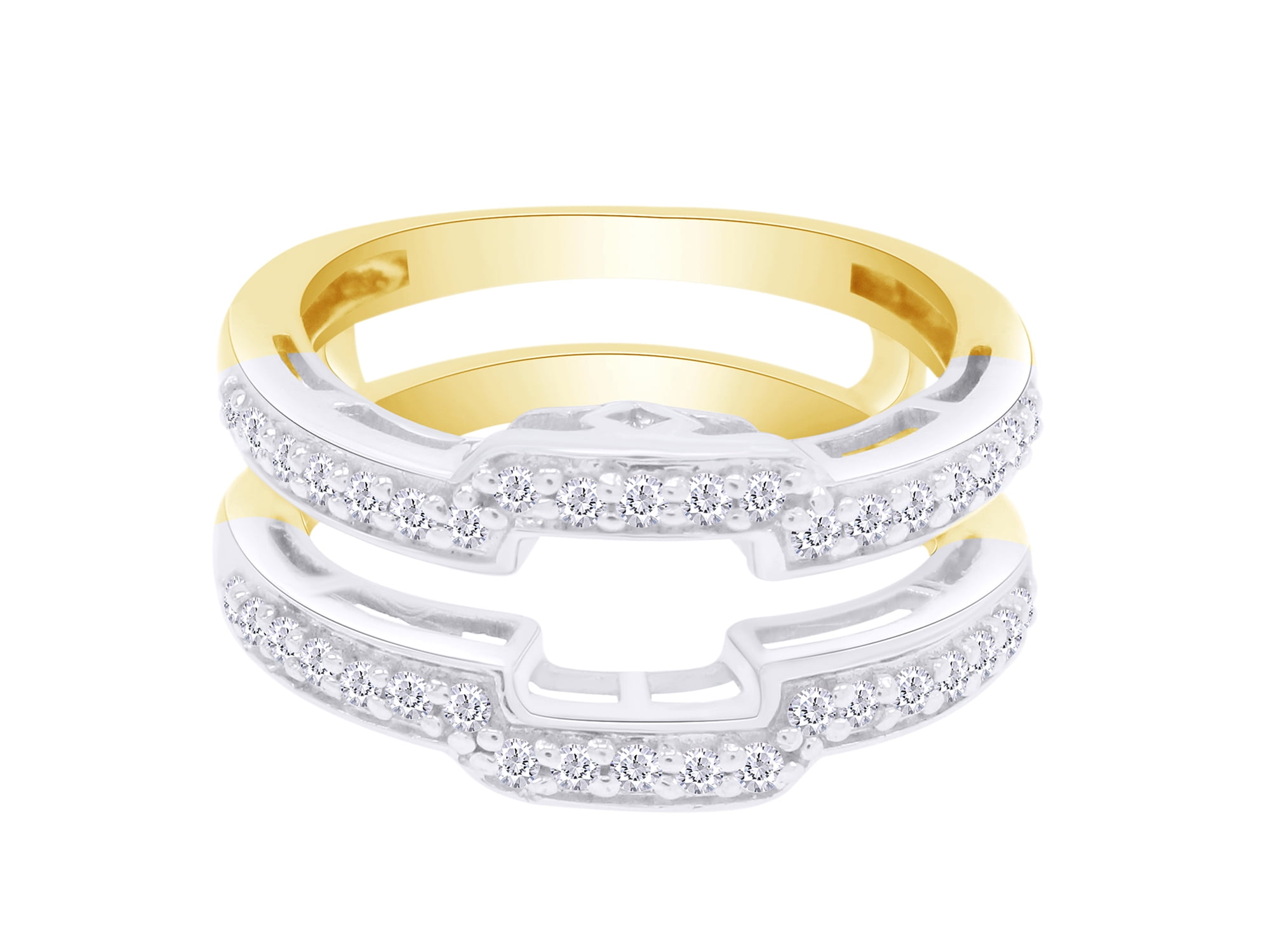 Round Shape White Cubic Zirconia Two Tone Enhancer Guard Ring 14K ...