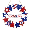 4th of July Patriotic Welcome Wreath with Wooden Star Sign, Red White ...