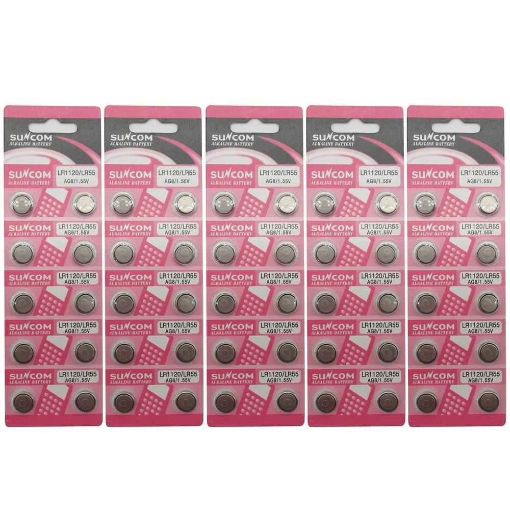 SUNCOM (50 pcs) AG8 Alkaline 1.5V Button Cell Battery Single Use LR1120 ...