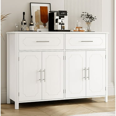 Homfa 47'' White Sideboard Buffet Cabinet with 3 Drawers, Modern Coffee Bar Cabinet for Kitchen ...