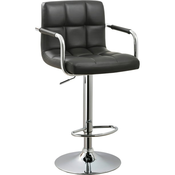 Contemporary Adjustable Swivel Arm Bar Stool with Cushion, Black ...