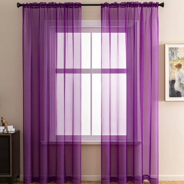 Voile Curtain Purple 140x160 cm Soft Short Curtain Rod Pocket Ready to ...