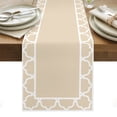 Beige Table Runner, Geometric Morocco Printed Border Modern Rustic ...