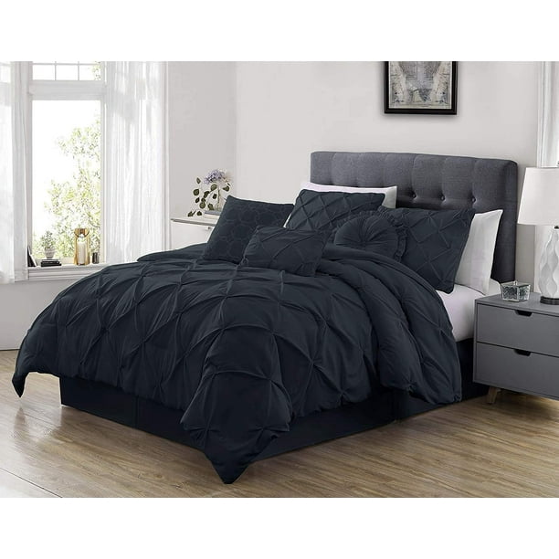 Chezmoi Collection Sydney 7-Piece Pintuck Comforter Set, King, Shadow ...