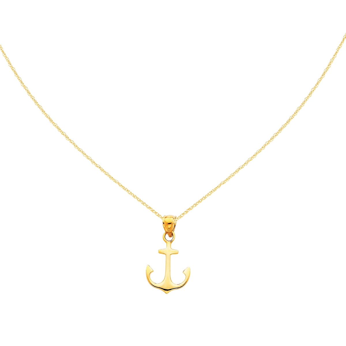 Primal Gold 14 Karat Yellow Gold Anchor Pendant on 18-inch Cable Rope ...