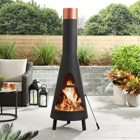 "Esschert Design Outdoor Wood Burning Chiminea, 26"" Black Finish Cast ...