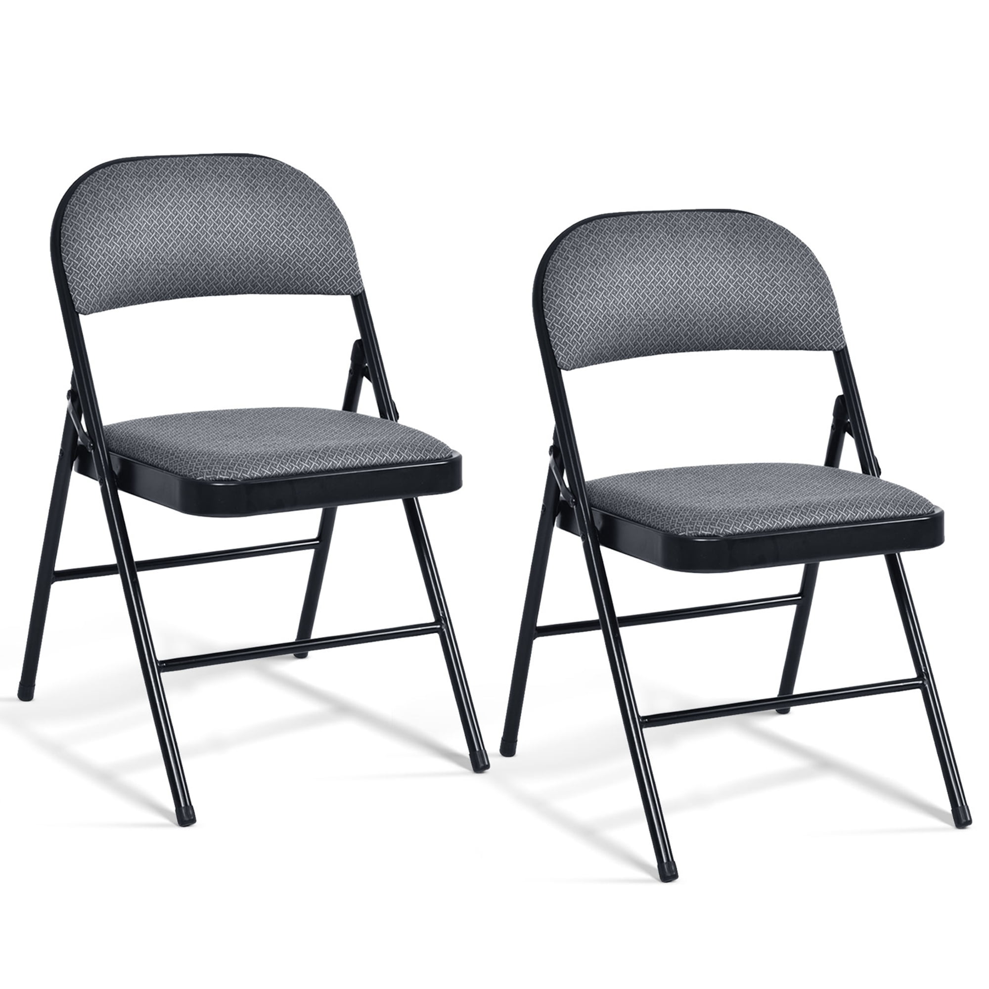 Costway Set of 2 Folding Chairs Fabric Upholstered Padded Seat Metal ...