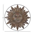 DecMode Rustic Metal Carved Sun Face with Rays Wall Décor, 30"D with Bronze Gold Distressed ...