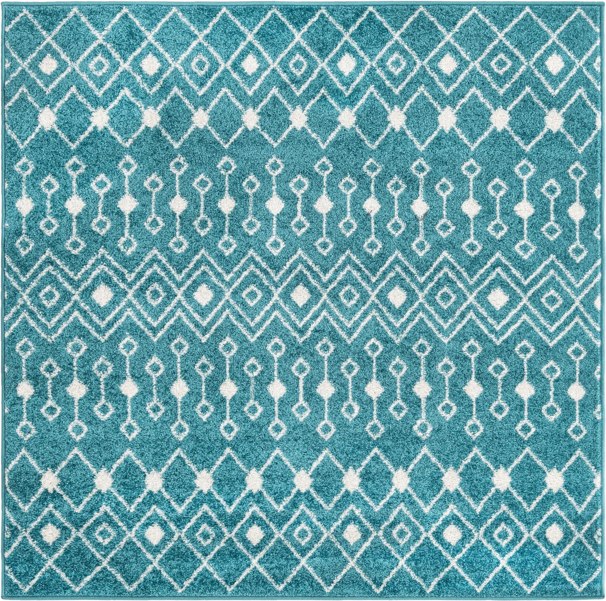 Rugs.com Moroccan Trellis Collection Rug – 5 Ft Square Turquoise Medium ...