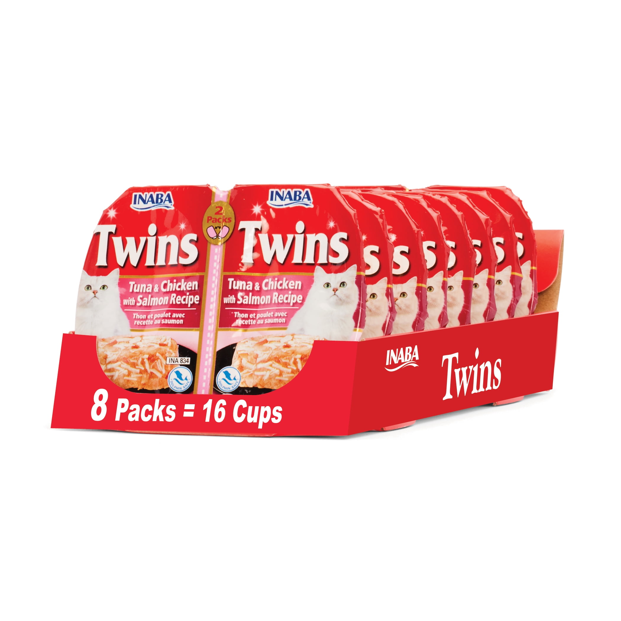 INABA Twins Wet Cat Topper Cups, 1.23 oz Serving, 16 Servings, Tuna ...