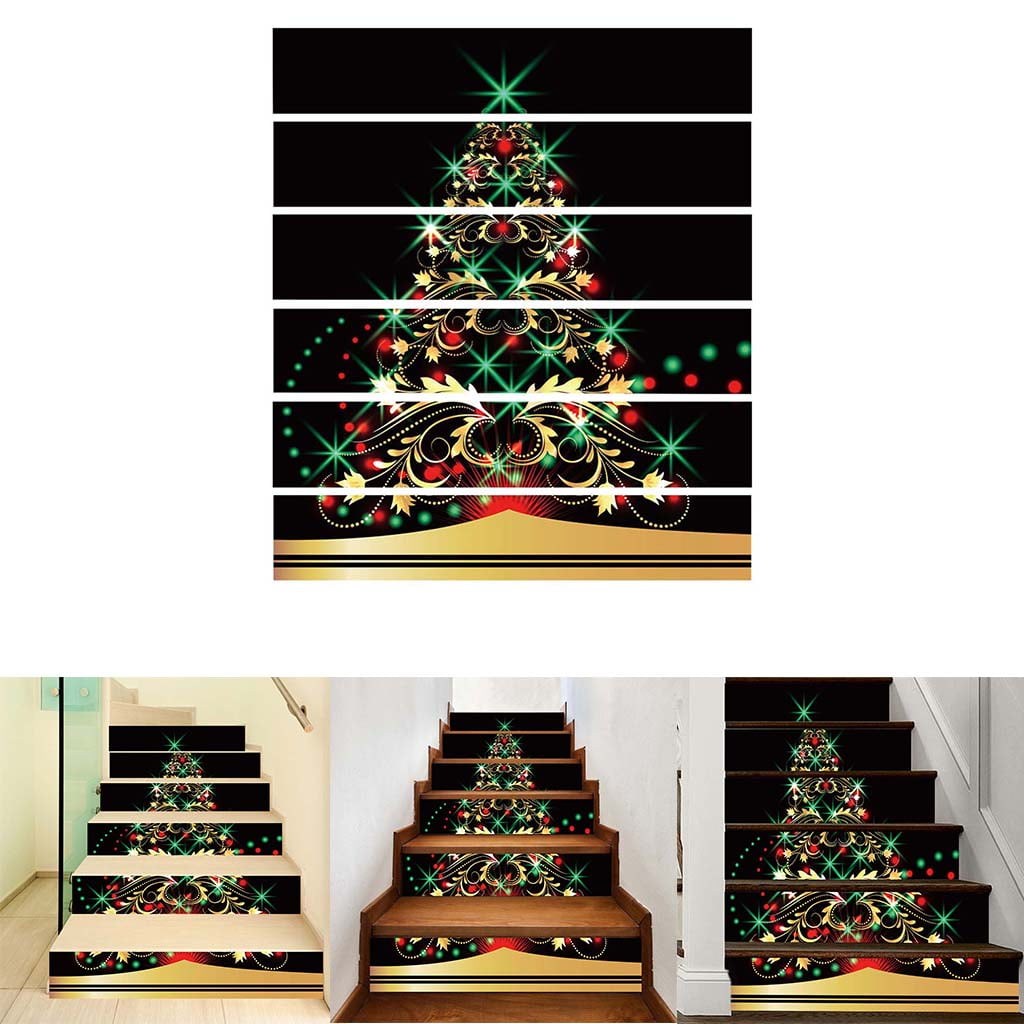GENEMA 6pcs Christmas Tree Tile Floor Stair Sticker Mural Decals ...