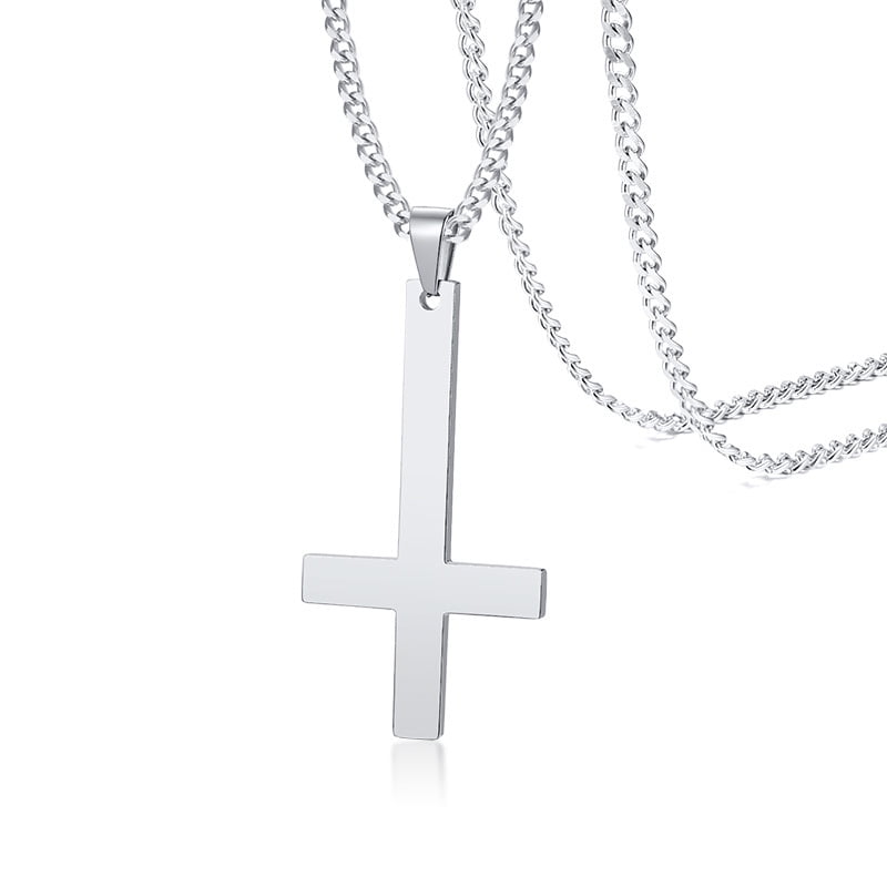 Inverted Cross Necklace, Stainless Steel Silver Cross of Saint Peter ...