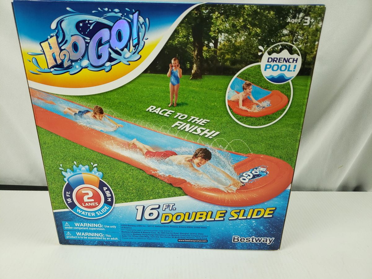 H20GO! Double Lane 16ft Water Slide Inflatable Slip and Sprinkle Slide ...