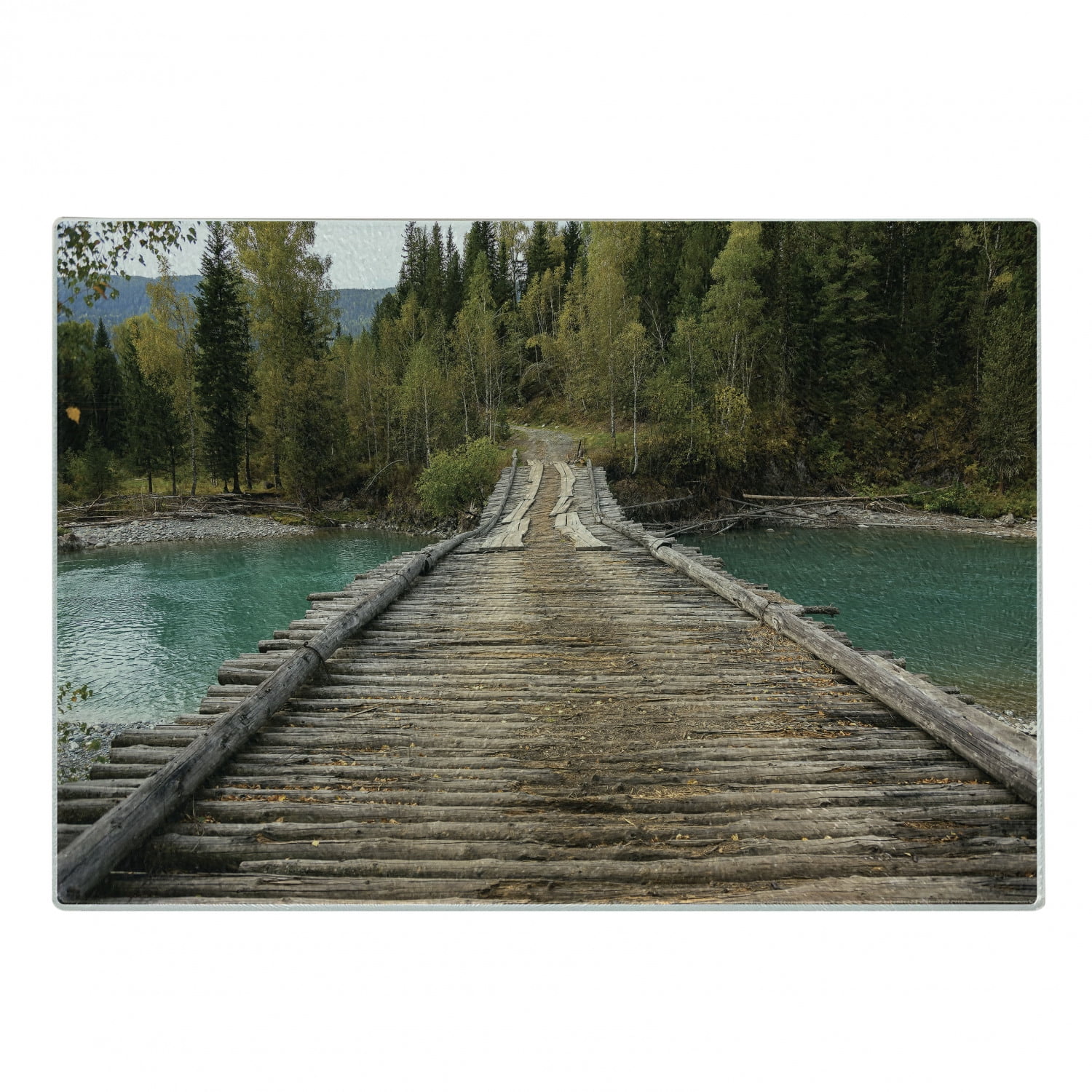 Landscape Cutting Board, Old Wood Bridge over River Belaya Berel and ...