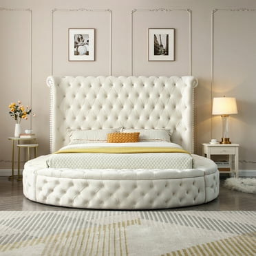 Better Home Products King Size Elizabeth Upholstered Round Storage Bed ...