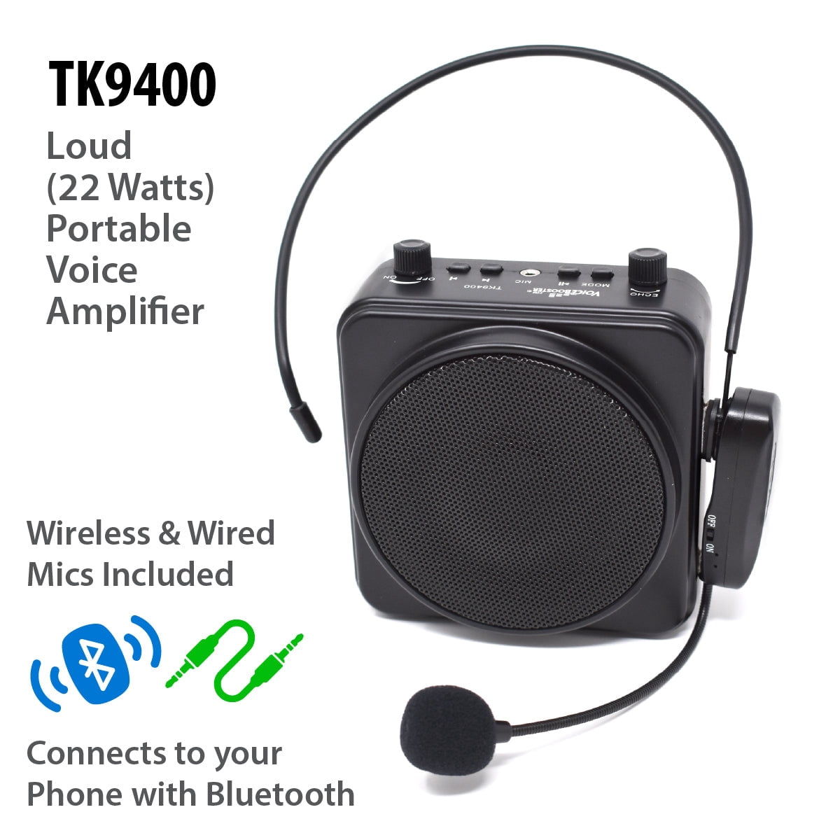 Wireless Bluetooth VoiceBooster TK9400 22watt Voice Amplifier - Walmart.com