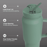 TAL Stainless Steel Basin Travel Mug 30 oz with Silicone Straw, Sage ...