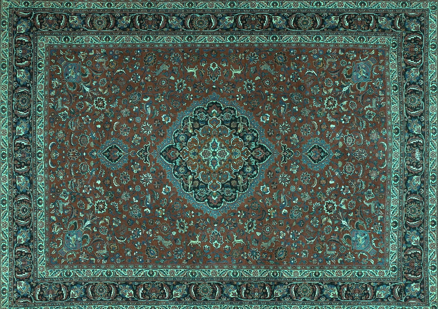 Ahgly Company Machine Washable Indoor Rectangle Persian Turquoise Blue ...