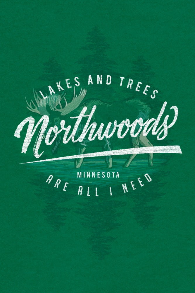 Northwoods, Minnesota, Lakes and Trees, Insignia (12x18 Wall Art Poster ...