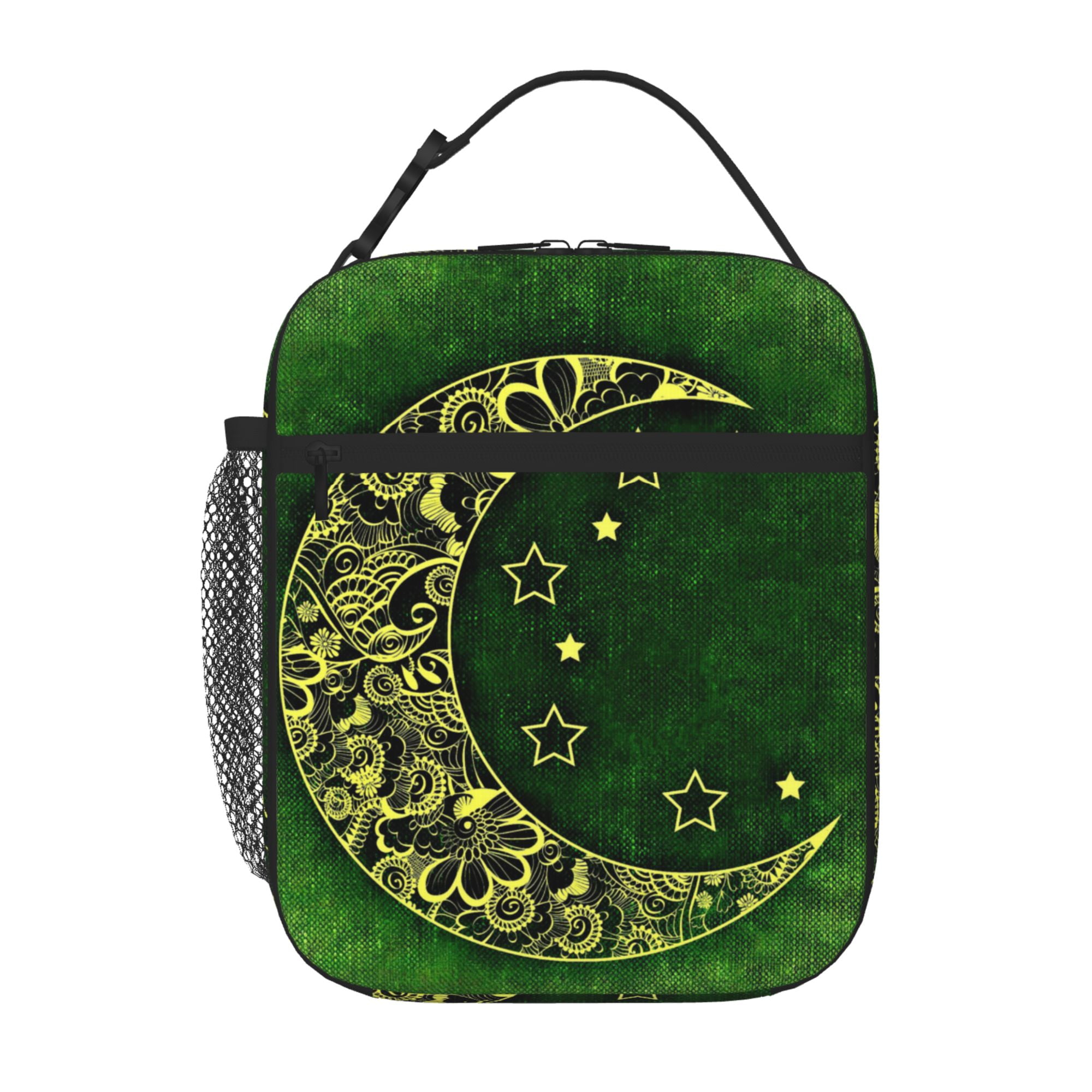 TEQUAN Portable Lunch Bag, Green Abstract Moon Stars Pattern Reusable ...