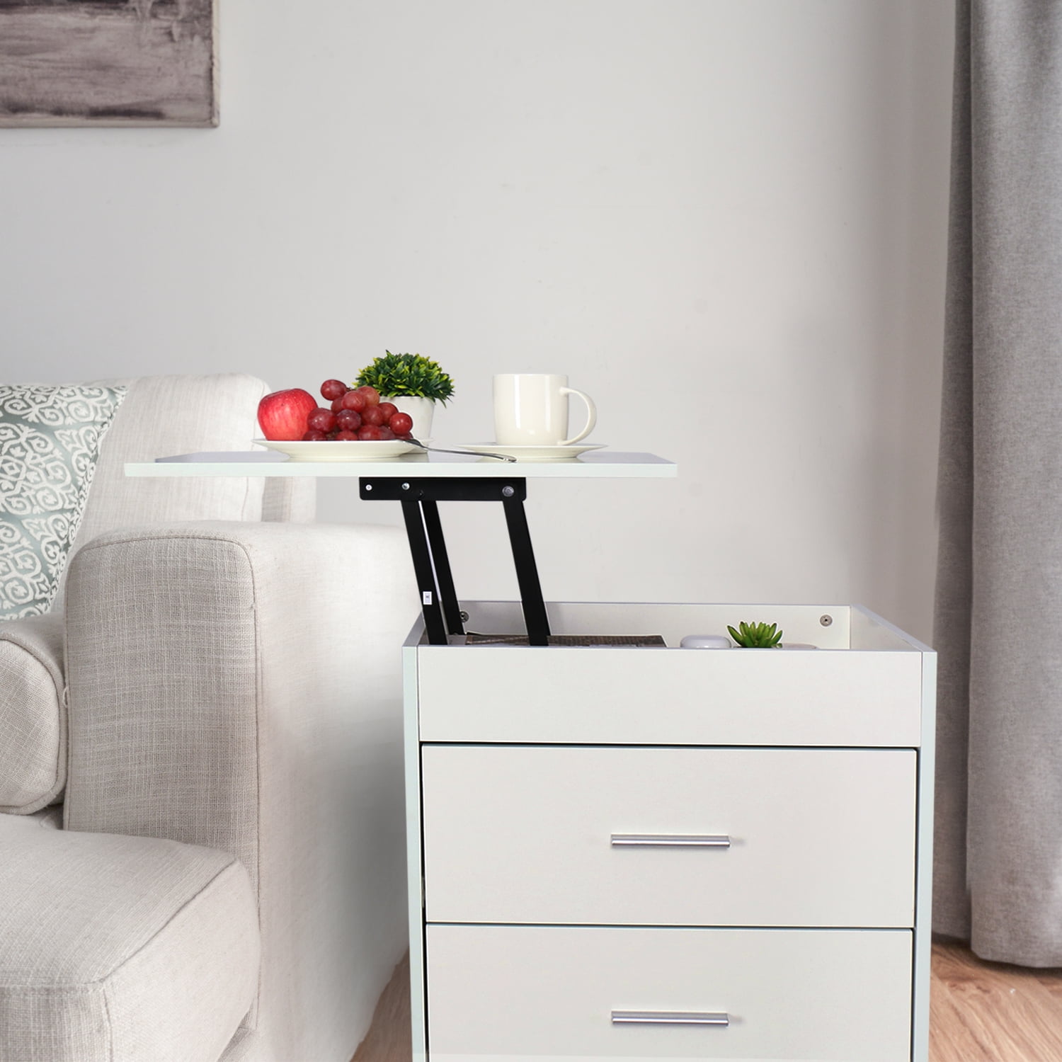 Buy FULLWATT Beside Table with 2 Drawers Nightstand with Lift Top and ...