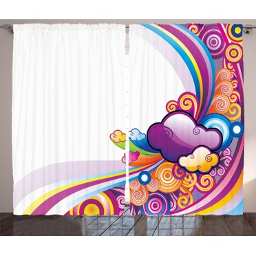 Cartoon Curtains 2 Panels Set, Kids Children Theme Rainbows Colored ...
