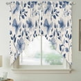 Blue Flowers Swag Curtain Valance for Window 2 Panels Watercolor Leaf ...