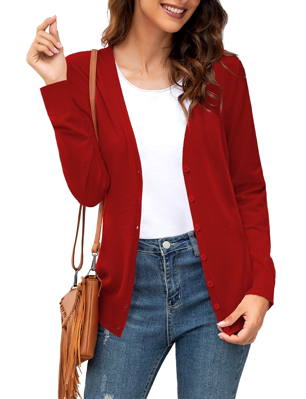 A Jesdani Womens Cardigans Button Down V Neck Soft Knit Cardigan