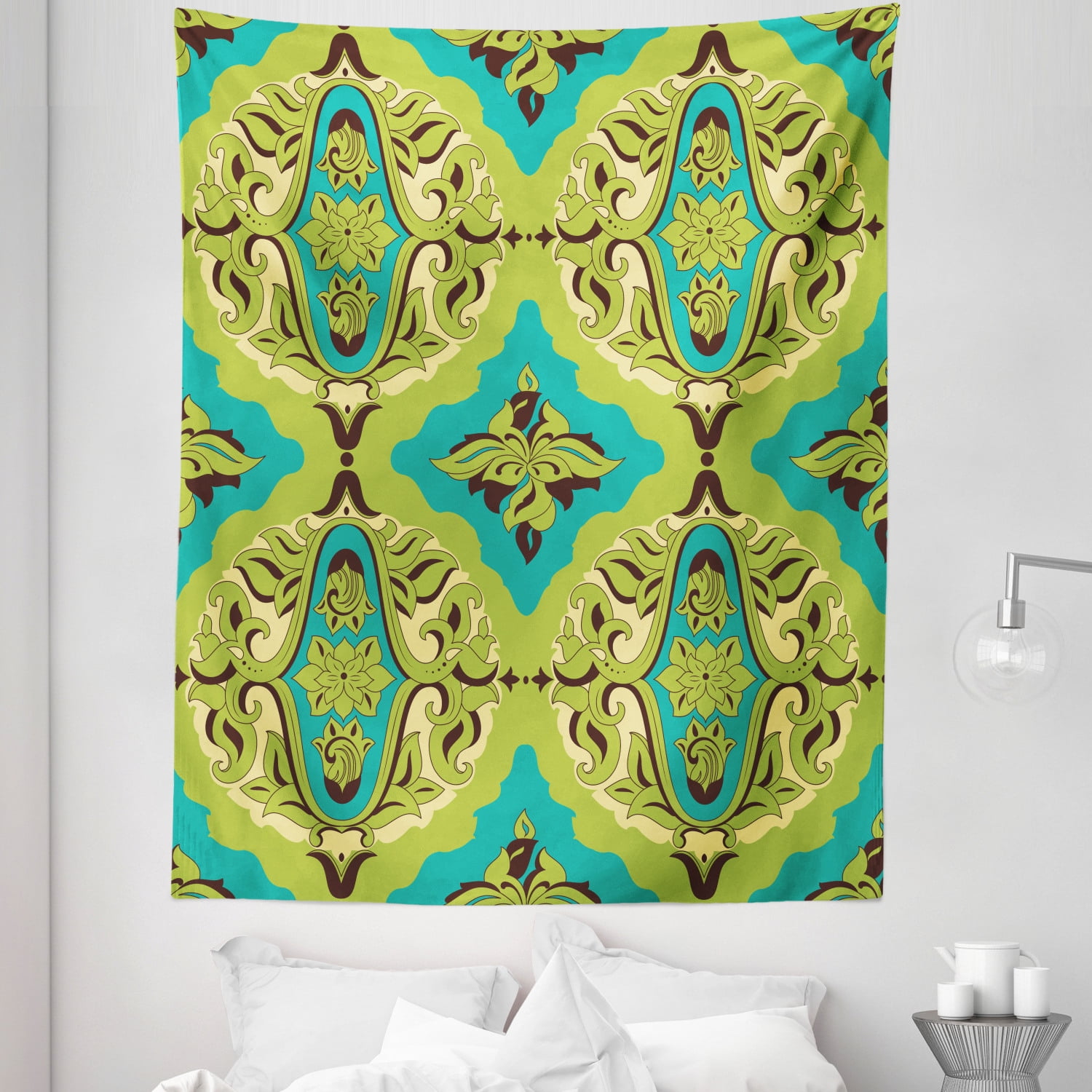 Damask Tapestry, Floral Motifs with Baroque Influences Classic Ornament ...