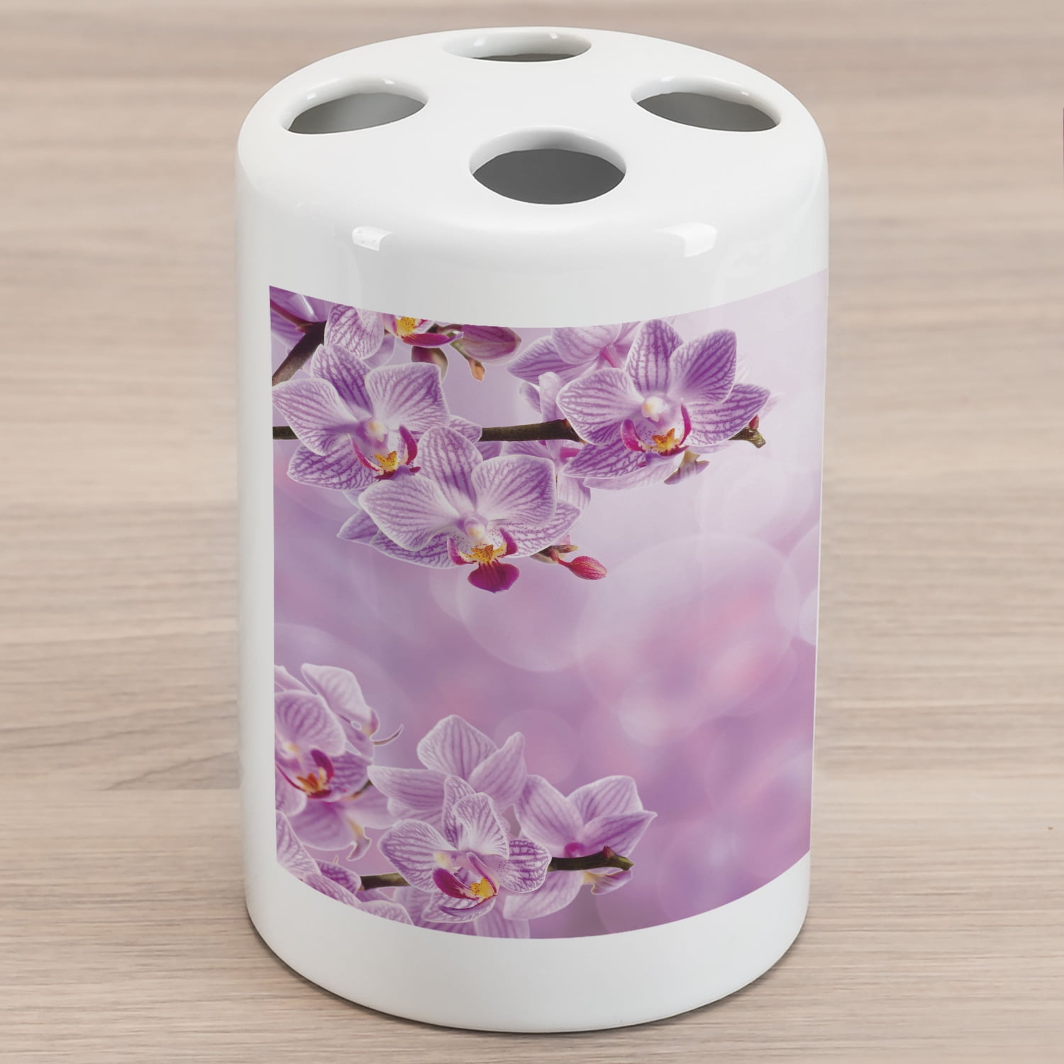 Spa Ceramic Toothbrush Holder, Orchid Petals in Monochrome Design ...