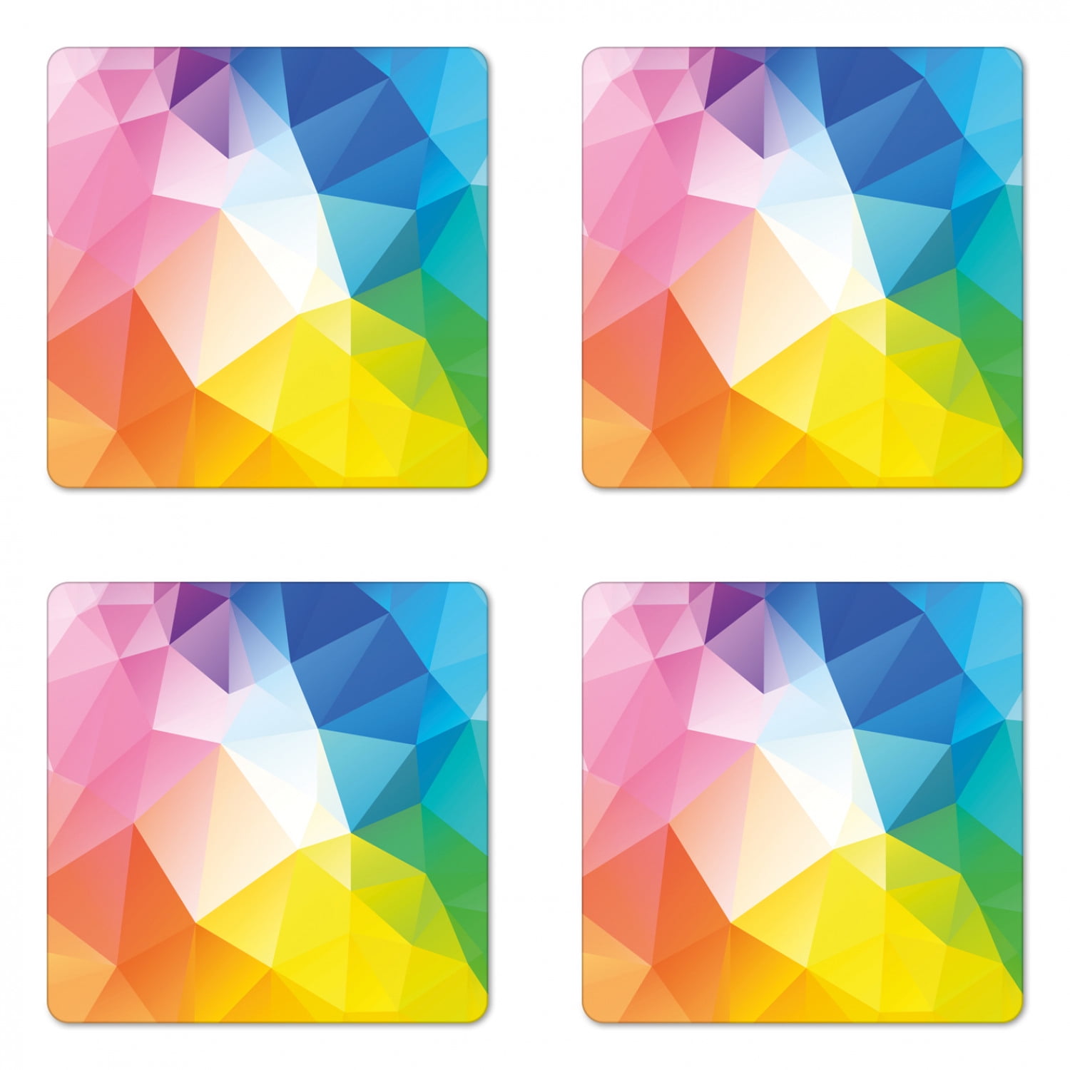 Modern Coaster Set of 4, Abstract Fractal Rainbow Colored Lines ...