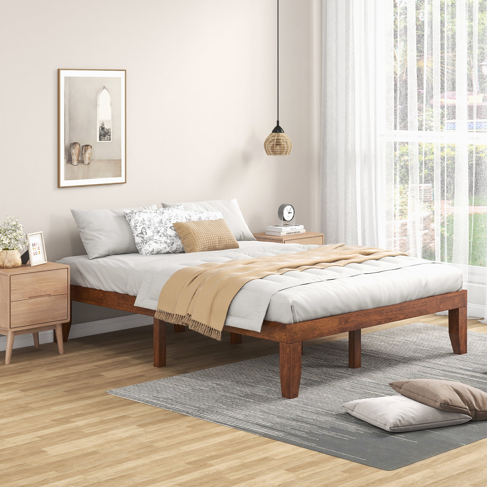 Click here for Gymax 14 Wooden Platform Bed Frame  Full  Brown Ch... prices