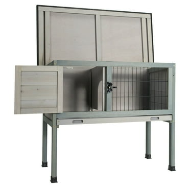 PawHut Elevated Rabbit Hutch w/ Hinged Roof & Metal Cage, Great for ...