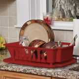 Sterilite Large 2 Piece Sink Set Red Dish Drainer with Drainboard for ...