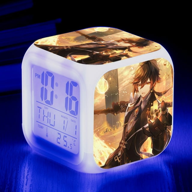 Genshin Impact themed LED seven-color changing desktop square clock ...