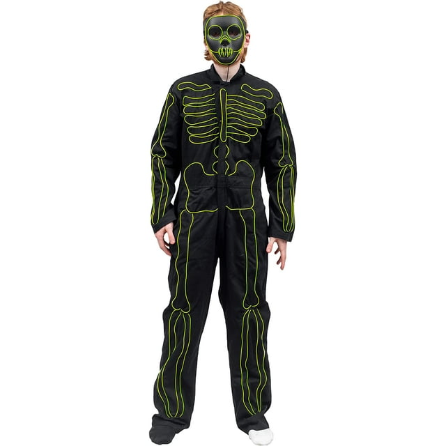 LED Light up Skeleton Costume & Mask with three modes Halloween Costume ...