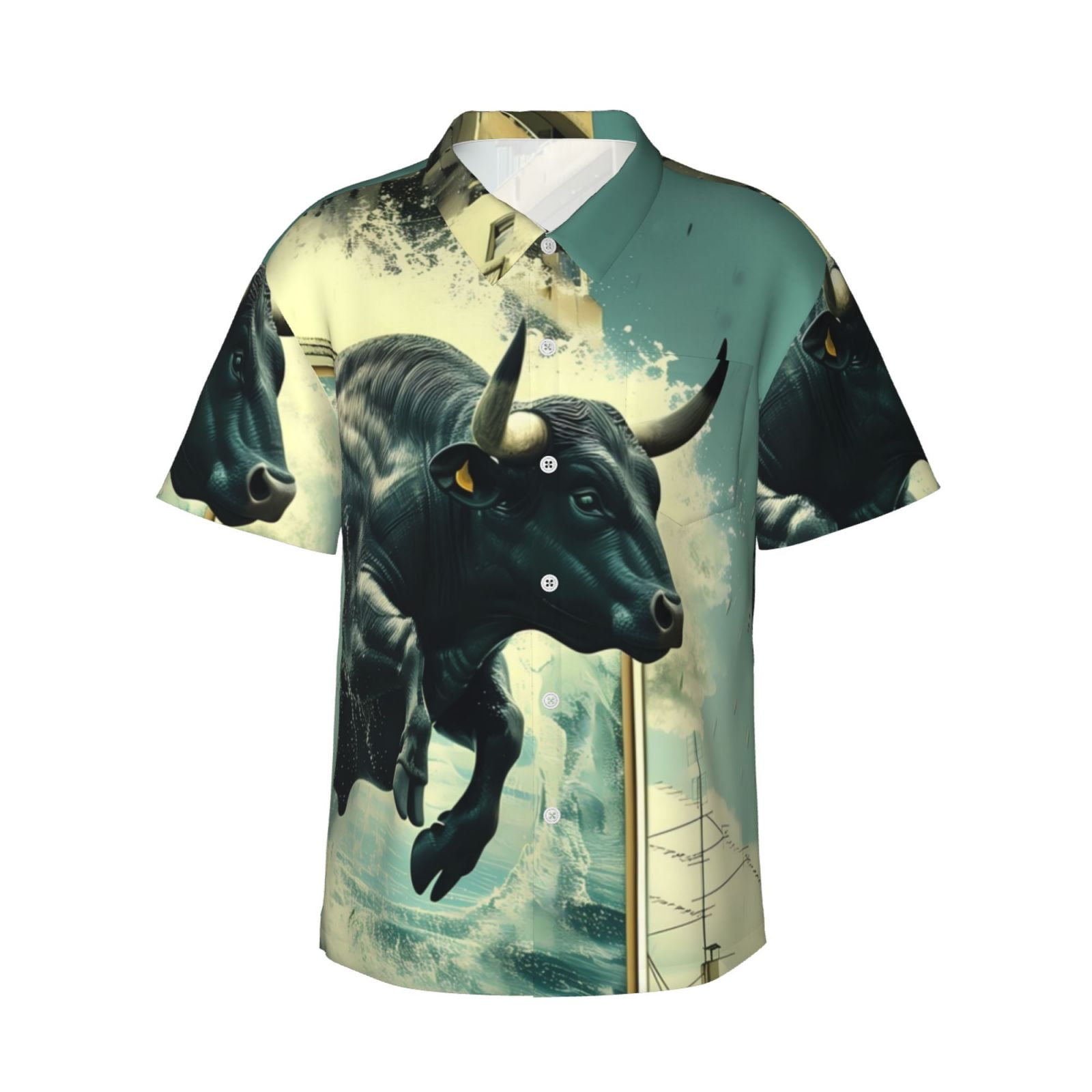 Fotbe Bull Charging Through Waves Camisa Hawaiana para Hombre Unisex ...
