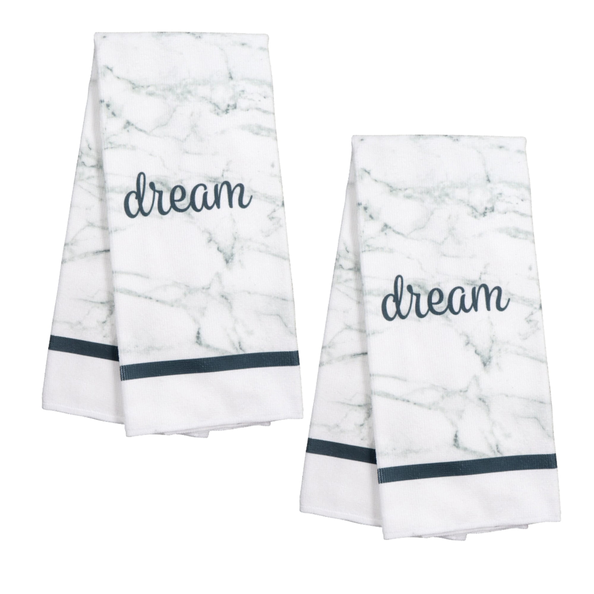 Kitchen Towels Marble Design with Sentiment Print Dream 15x25-in. Ultra ...