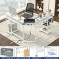 Homieasy L Shaped Desk with Monitor Stand, Power Outlet, LED Light, USB ...