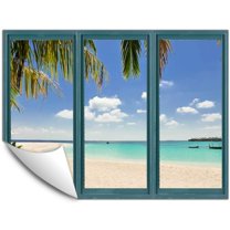 IDEA4WALL Wall Murals for Bedroom Fake Window Beach Blue Window ...