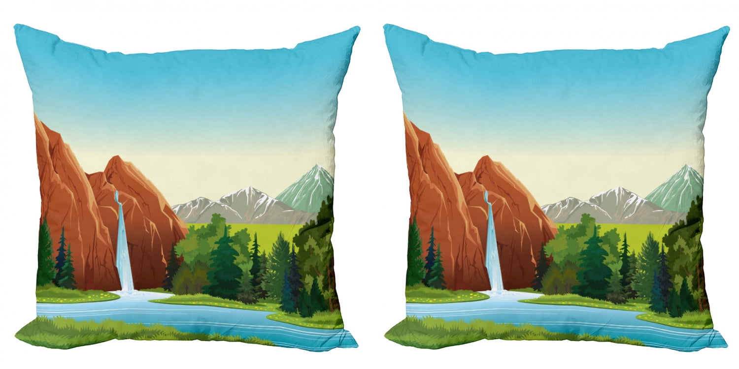 Nature Throw Pillow Cushion Cover Pack of 2, Summer Landscape Image ...