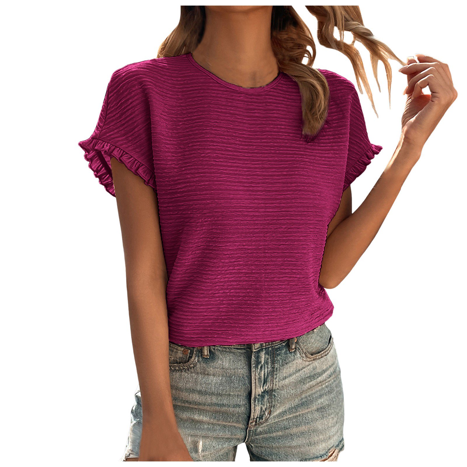 Click here for Weiyll T-Shirts Women Textured Summer Ruffle Short... prices