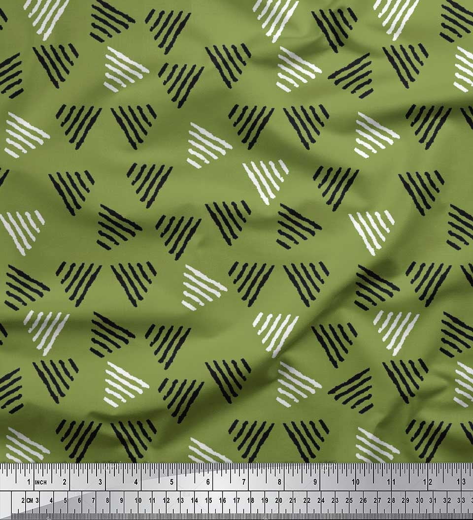 Soimoi Polyester Crepe Fabric Triangle Block Print Fabric by The Yard ...