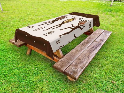 Primitive Outdoor Tablecloth, Cartoon Dancing Natives Wearing African ...